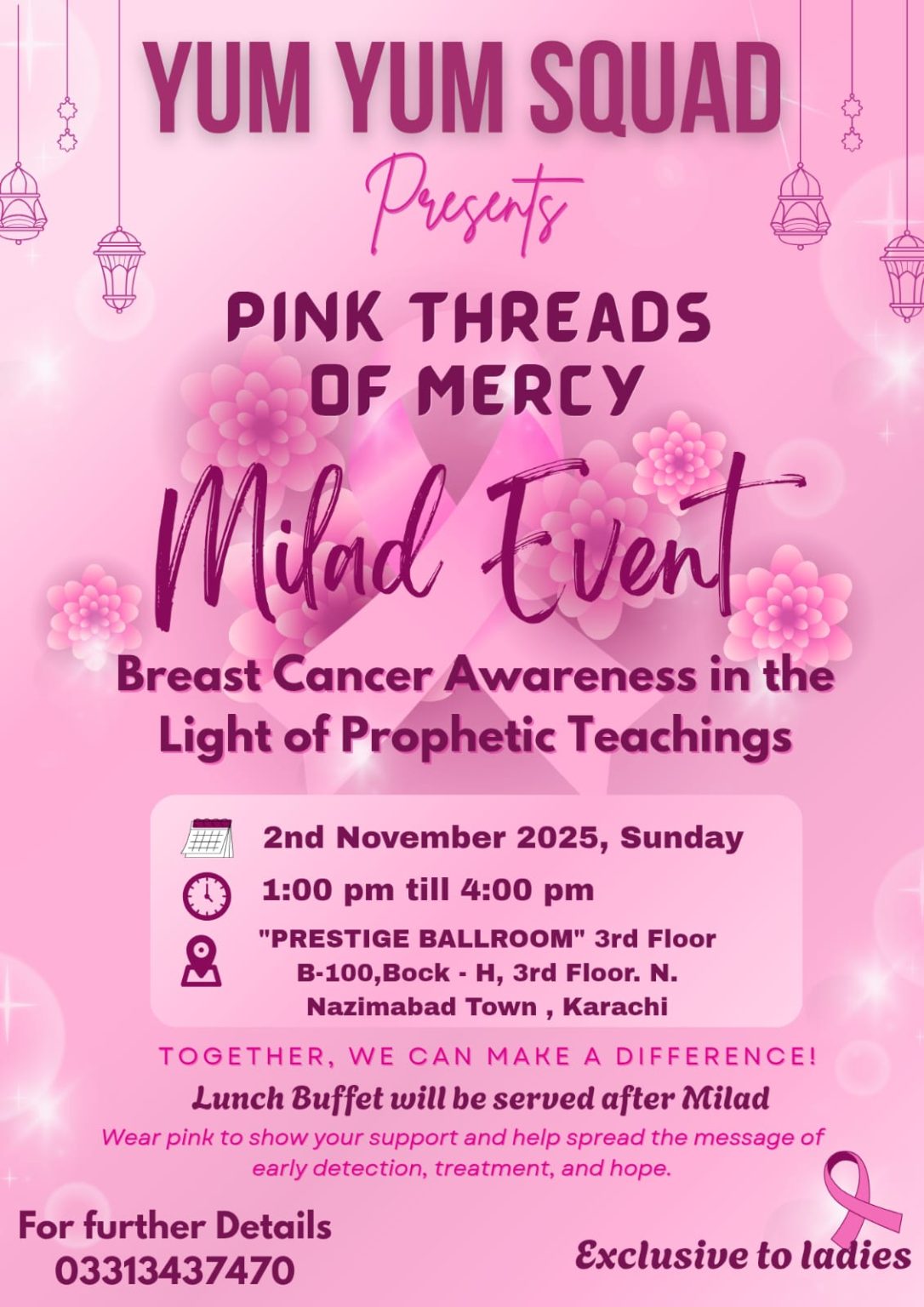 Yum Yum Squad to Host “Pink Threads of Mercy” Mahfil-e-Milad and Breast ...